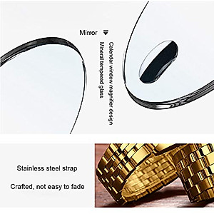 MASTOP Couple Watches Dress Wrist Watch Golden Watch Men Women Stainless Steel Waterproof Quartz Watch (8201 Gold)