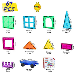 Bmag Magnetic Tiles, Building Blocks for Toddlers, 3D Magnet Building Blocks with 1 Car, STEM Educational Learning Building Blocks for Kids Children, Stacking Montessori Toys Gifts for Boys Girls