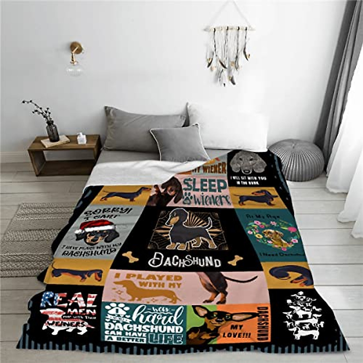 Xoqan Cute Dachshund Dog Soft Fuzzy Flannel Hooded Blanket Women Men Cozy Microfiber Luxury Plush Throws for Bedding Couch Travel Camping Gift 40"x30"for Pet