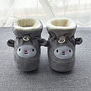 Lykmera Children Floor Boots Toddler Shoes Cotton Shoes Plus Velvet Thick Warm Soft Soles Cute Shoes Snow Boots Shoes (Grey, 6-12 Months)