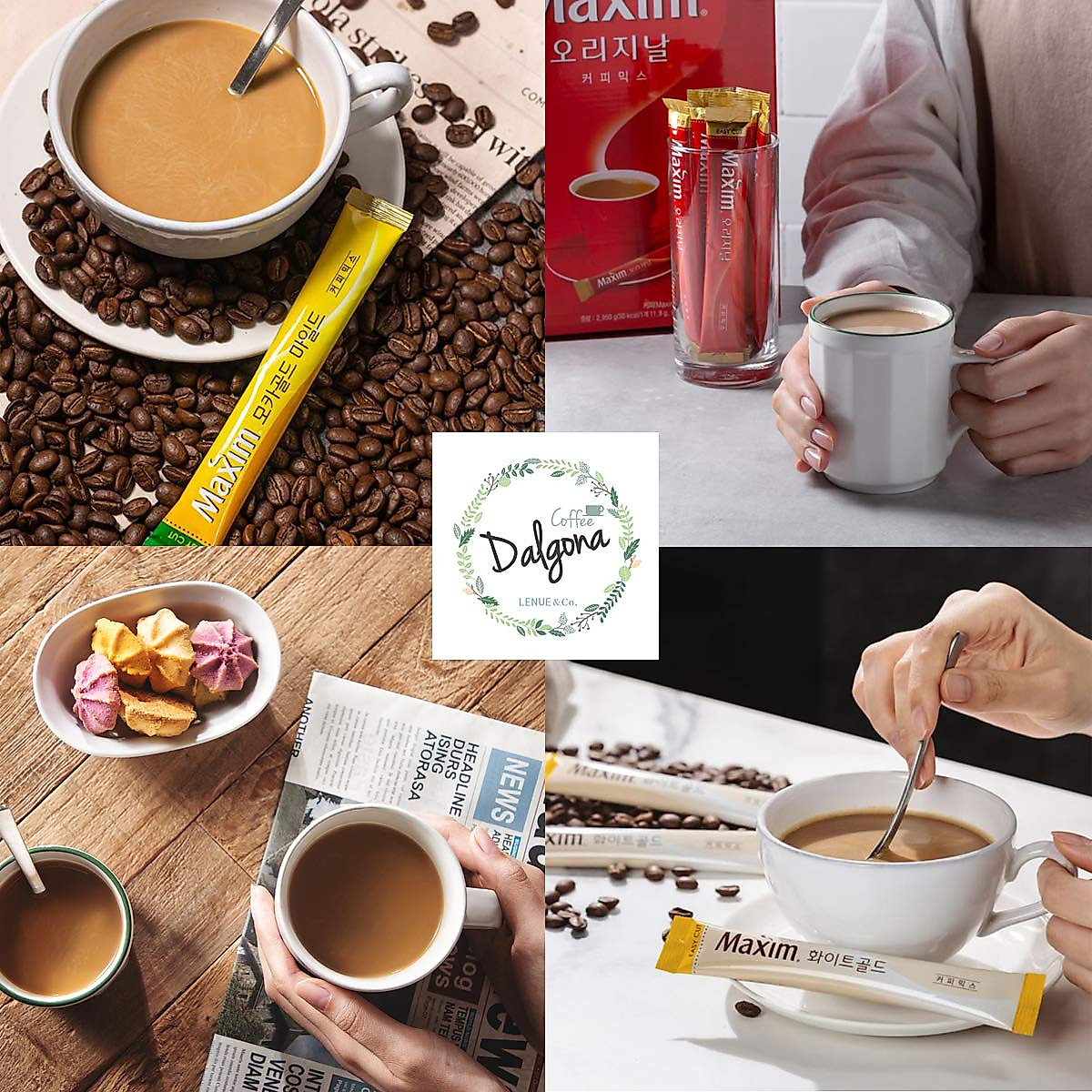 Korean 3 in 1 Instant Coffee Variety Sample Packets with Gift Box Set, Camping Essentials, Maxim Instant Coffee Mix Combination 20 Sticks