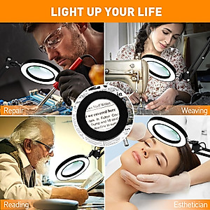 KMDES Magnifying Glass with Light and Stand, 10X Real Glass LED Magnifying Lamp, 3 Color Modes 10 Level Dimmable Lighted Magnifying Glass, 2-in-1 Magnifier Desk Lamp & Clamp for Reading Crafts Repair
