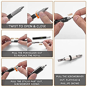 VRTOP Stocking Stuffers Gifts for Men Dad 6 in 1 MultiTool Pen Christmas Birthday Gifts for Boyfriend Husband Dad Grandpa Son Stylus Ruler Level Screwdriver with 2 Refills