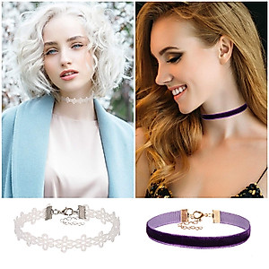 K&Q 52 PCS Choker Necklace, Classic Muti-Color Gothic Collar Choker Necklace Black White Cute Lace Velvet Choker Necklace Set for Girls and Women