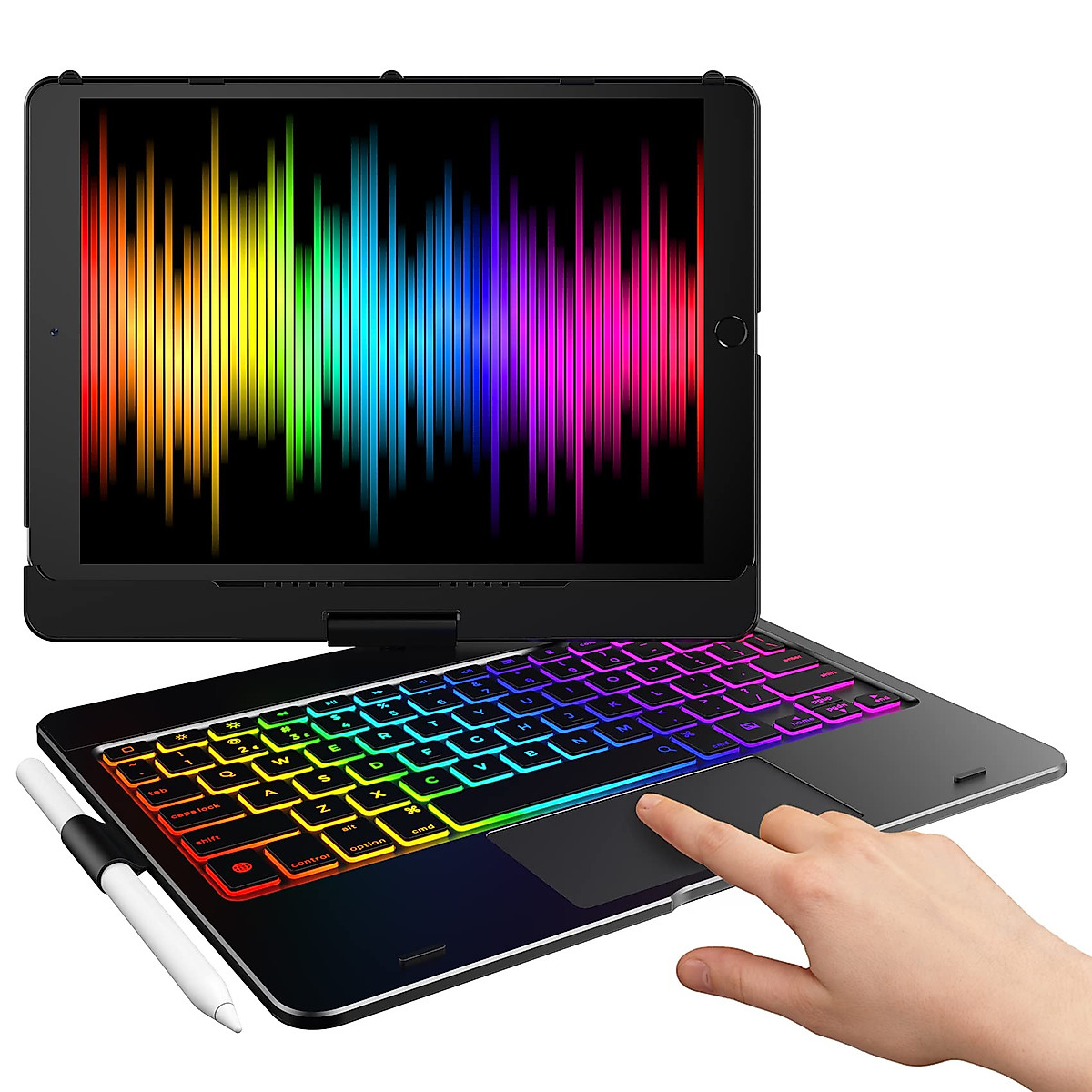 typecase Touch Ultra Case with Keyboard for iPad 9th Generation (10.2", 2021)- Trackpad, RGB Backlight, 360° Rotatable, Thin & Light for 8th Gen (2020), 7th Gen (2019), Air 3, Pro 10.5 (Black)