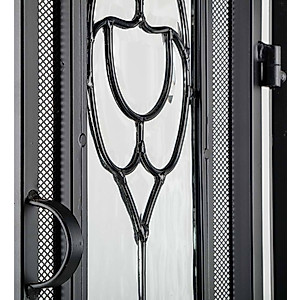 Plow & Hearth Metal Fireplace Screen Glass Floral Black | 44" W x 33" H | 2 - Door | Spark Guard Indoor Grate | Iron Fire Place Cover | Wood Burning Stove Decorative Accessories