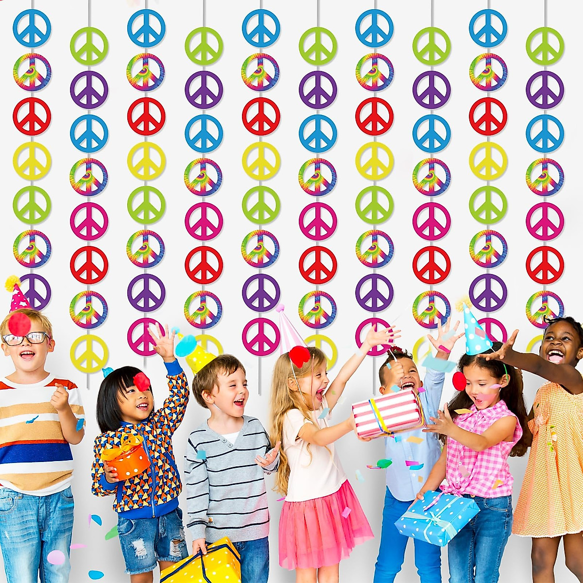 12 Pack 60's Hippie Theme Party Banners Decorations 60's Groovy Party Hanging Swirl Retro Peace Sign Paper Cutouts for 60's Hippie Theme Groovy Party Birthday Retro Party Carnival Decor Supplies