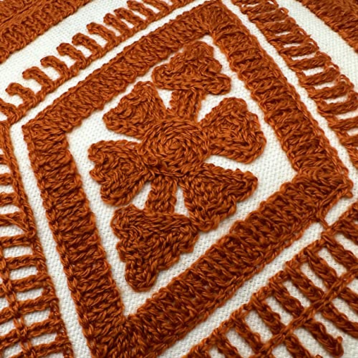 Alysheer Embroidered Lumbar Decorative Throw Pillow Cover 12"x 20", Classic Boho Geometric Embroidery Pattern Cotton Rectangular Cushion Case for Sofa Couch Living Room Bedroom(Burnt Orange)