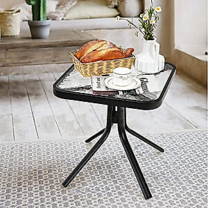 Tangkula Outdoor Bistro Table, Patio Side Table with Tempered Glass Tabletop & Steel Frame, Patio Coffee End Table for Backyard, Lawn, Garden (Black)