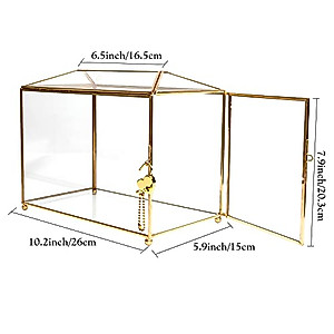 Defined Deco 10.2" Glass Card Box, Gift Display Box,Wedding Card Box with Heart Lock, Card and Gift Holder Glass Cards Box for Weddings, Birthdays, Graduations, Baby and Bridal Showers,Brass Frame.