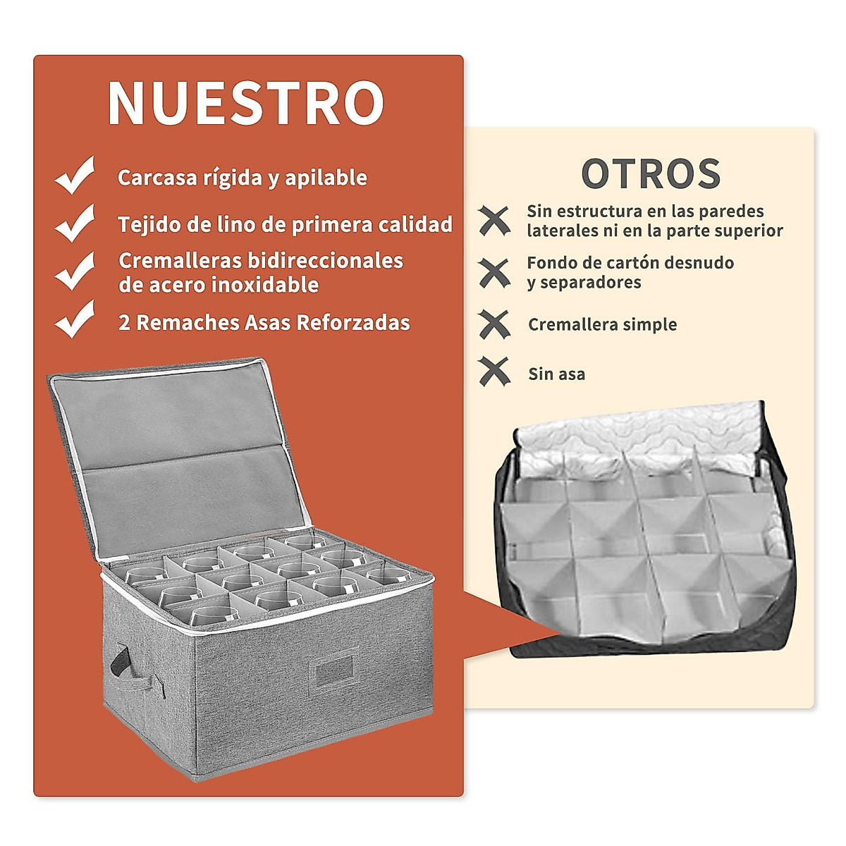 BOHEMIABY Wine Glass Storage Box with Dividers, Glassware Storage Containers-Holds 12 Red or White Wine glasses, Champagne Flutes, Crystal, Hard Shell and Stackable, Label Window