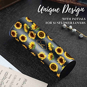 Onebttl Sunflower Gifts with Initial for Sunflower Lovers, Initial 20 oz Stainless Steel Wine Tumbler with Sunflower Design, Perfect Gifts for Women & Girls, Birthday, Christmas, Mother's Day - A