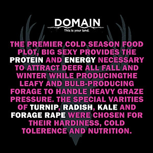 Domain Outdoor Big Sexy Food Plot Seed for Deer, 1/2 Acre, Turnip, Radish, Kale and Forage Rape, High Level of Nutrients & Protein to Support Antler Growth and Health, Fast Germination, Easy to Plant