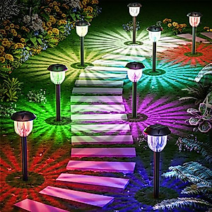 BITPOTT Solar Pathway Lights Outdoor, 6 Pack RGB Color Changing Solar Garden Lights Outside Pathway, Halloween Christmas Solar Landscape Lights for Patio Lawn Path Walkway Decor