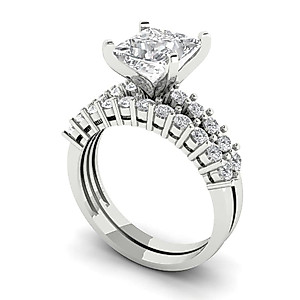 2.66 ct Princess Cut Clear Simulated Diamond 14k White Gold Solitaire W/Accents Wedding Engagement Promise Ring size 10.25