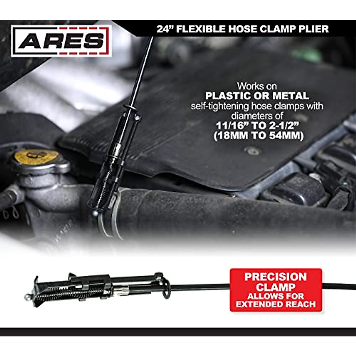 ARES 71102 - Flexible Hose Clamp Plier - 24-Inch Heavy Duty Cable Flexes for Use in Any Position - Works on 18mm-54mm Hose Clamps
