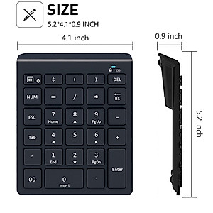 Bluetooth Number Pad for Laptop, Wireless Numeric keypad, 28 Keys Numpad Number Keypad Bluetooth 10 Keys Number Pad for Laptop, MacBook Air/Pro, iMac, Surface Pro, etc