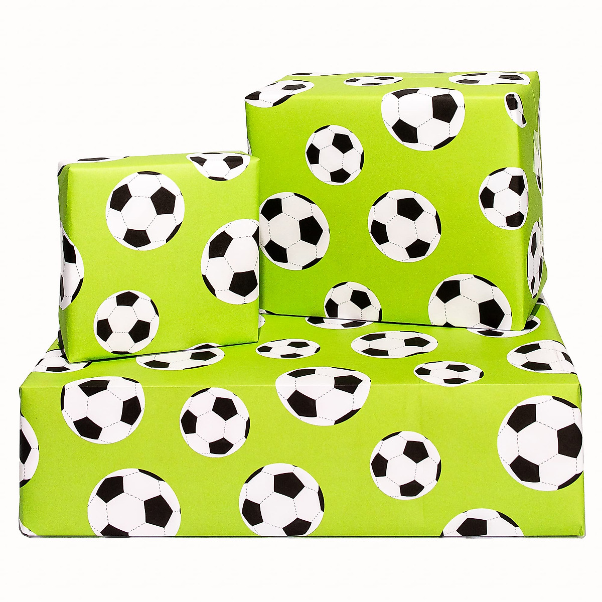 CENTRAL 23 - Fun Wrapping Paper for Boys - 6 Sheets of Birthday Gift Wrap - Soccer - Football Wrapping Paper - For Girls - Green White - Recyclable