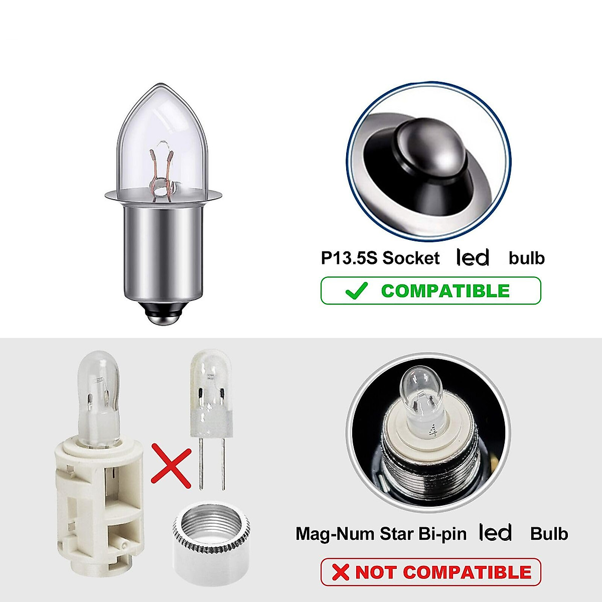 JOMITOP 18v Led Flashlight Bulb Led Upgrade Bulb for 19.2v 6v 9v 12v 24v Volt 6-24 V Bulb Replacement for Maglight Flashlight