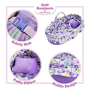 June Garden Cozy Dream Doll Bassinet - Baby Doll Portable Carrier - Fits for American Girl Dolls up to 18" - Soft Pillow & Safety Buckle Included - Purple