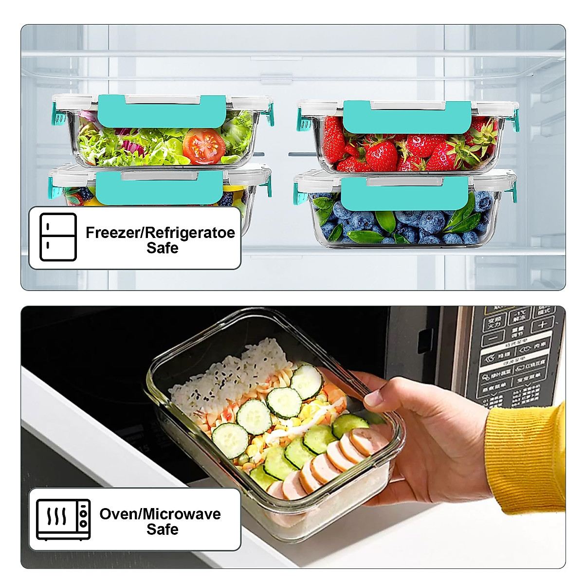 VERONES 10Pack 22OZ Glass Meal Prep Containers, Airtight Glass Lunch Containers Set, Glass Food Storage Containers with Lids,Exclusive of BPA, for Microwave, Oven, Freezer&Dishwasher Friendly,Green