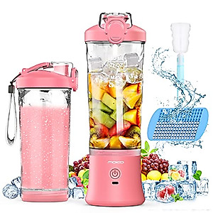 MoKo Portable Blender, 270 Watt Personal Blender for Shakes and Smoothies,21OZ Personal Blender USB Rechargeable with 6 Blades, BRA Free, Smoothie Blender for Kitchen Sports Travel and Outdoors, Pink