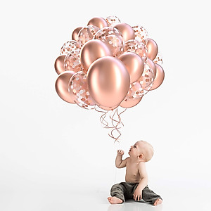 Dandy Decor 60 Pack Rose Gold Balloons + Confetti Balloons w/Ribbon | Rosegold Balloons for Parties | Bridal & Baby Shower Balloon Decorations | Latex Party Balloons |