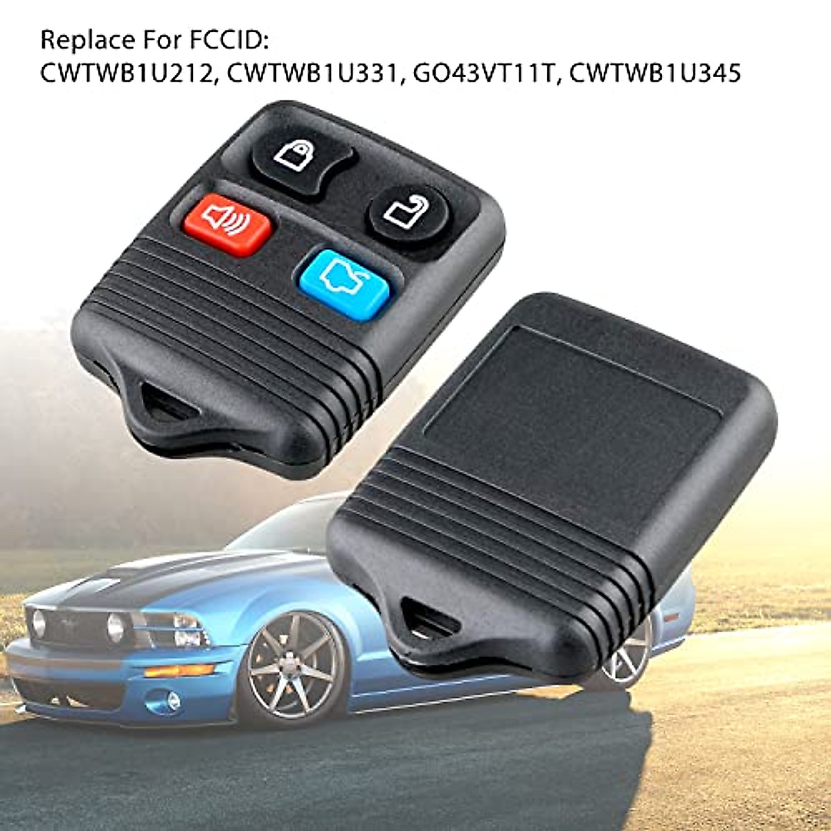 2X Replacement 4 Button Keyless Entry Remote Key Fob fits for Ford Explorer Mustang Focus Expedition Escape 1998-2013 FCC ID: P/N CWTWB1U345, CWTWB1U212, CWTWB1U331, GQ43VT11T