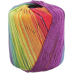 TEHAUX Rainbow Soft Yarn, 1 Roll 133m Cotton Thread Balls Yarn Multi Colored Knitting Yarn for Crocheting Knit Hand Embroidery