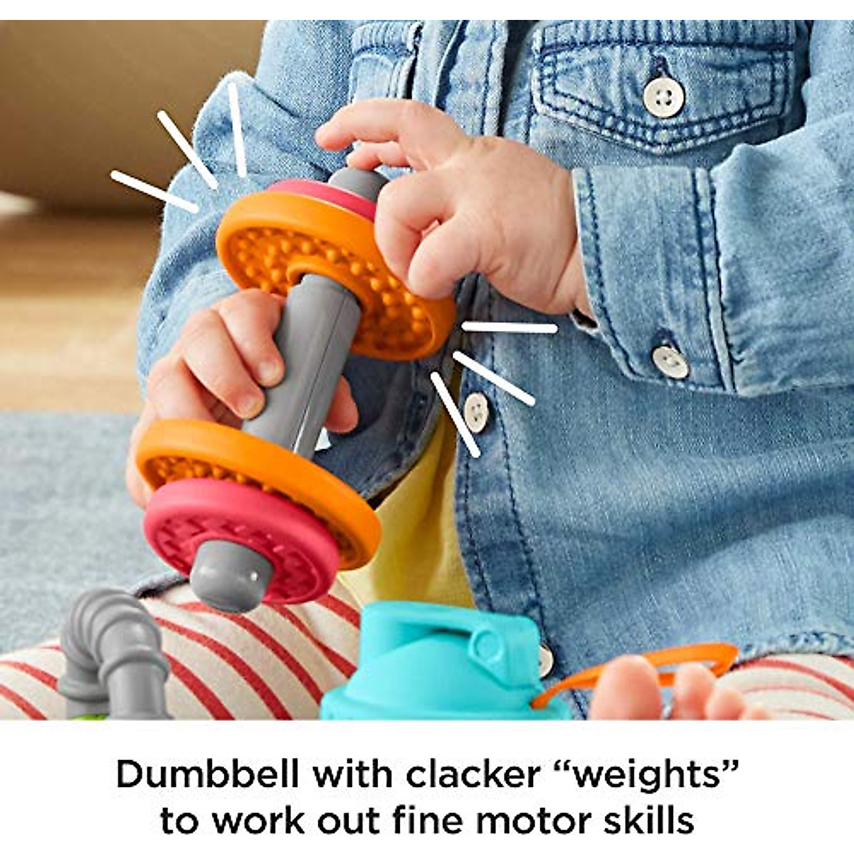 Fisher Price Teething & Rattle Toys Baby Biceps Gift Set, Gym-Themed for Infant Fine Motor & Sensory Play, 4 Pieces