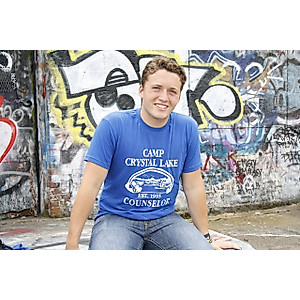 Crazy Dog Mens T Shirt Camp Crystal Lake 1980 Spooky Halloween Horror Slasher Movie Tee Funny Camping Tshirt Vintage Shirt for Retro 80s Movie Fans Heather Royal L