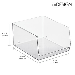 mDesign Wide Stackable Plastic Food Storage Organizer Bin Basket with Open Front for Household Kitchen Cabinets, Pantry, Offices, Closets, Bedrooms, Bathrooms - 10.2" Wide, 2 Pack - Clear