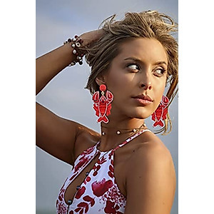 Beaded Starfish Earrings for Women Handmade Statement Lobster Dangle Earrings Boho Summer Funky Crawfish Drop Dangling Earrings Weird Boho Vacation Earrings Jewelry Beach Lover Gift