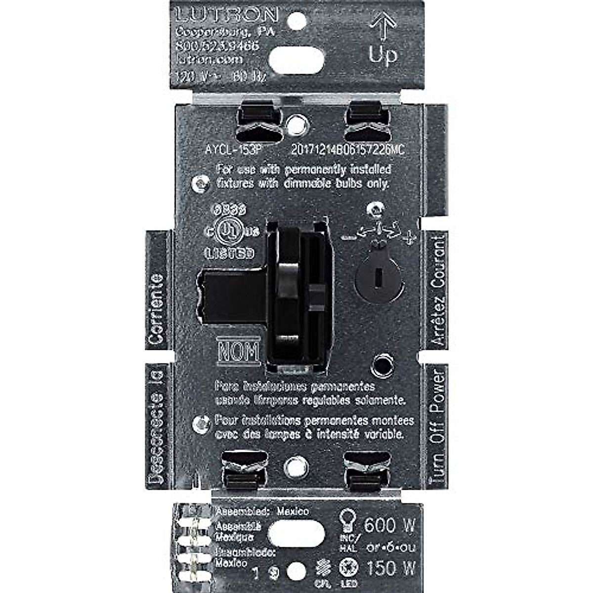 Lutron Ariadni/Toggler LED+ Dimmer | 150-Watt, Single-Pole/3-Way | AYCL-153P-BL | Black