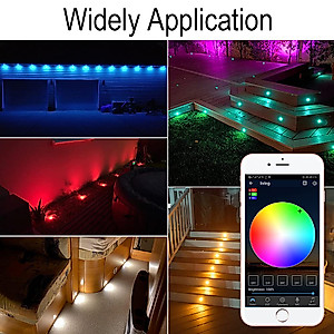 FVTLED LED Deck Lights Kit, 30pcs Φ1.22 WiFi Smart Phone Control Low Voltage Recessed RGBW Deck Lighting Waterproof Outdoor Yard Path Stair Decor, Black