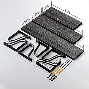 TJ.MOREE Bathroom Shelves Wall Mounted, Floating Shelves Set of 3, Rustic Wood Wall Storage Shelf Decor for Bedroom, Living Room, Kitchen, Office - Weathered Black