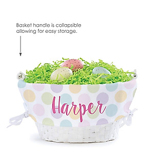 Personalized Easter Egg Basket For Her with Handle and Custom Name | Polka Dot Easter Basket Liners | White Basket | Woven Easter Baskets for Kids | Customized Easter Basket | Gift for Easter