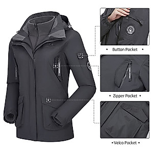 CAMEL CROWN Womens Waterproof Ski Jacket 3-in-1 Windbreaker Winter Coat Fleece Inner for Rain Snow Outdoor Hiking(Dark Grey, Medium)