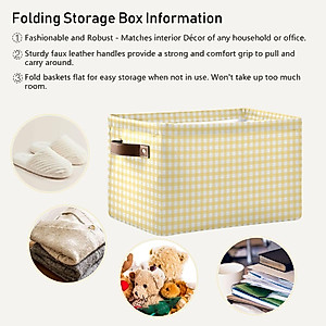 Storage Bin 2PCS Yellow Gingham Fabric Storage Baskets for Organizing Closet Shelf Nursery Toy Clothes Organizer with Handles
