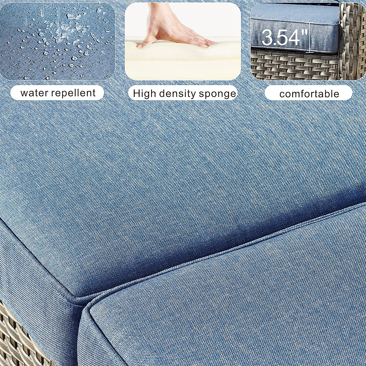 XIZZI Outdoor Furniture Patio Furniture Set 7 Pieces All Weather Wicker Patio Conversation with High Back Sofa Sectional and 2 Ottomans for Garden,Backyard and Deck,Grey Wicker Denim Blue