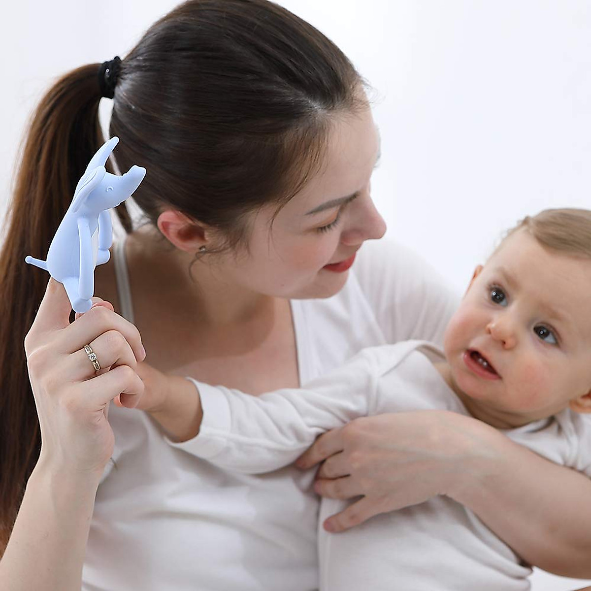 AnjeeIOT Baby Teething Toys, Food Grade Liquid Silicone Baby Teether (Blue)