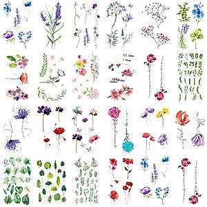 WYUEN 24 Sheets Flower Temporary Tattoo Sticker Women Children Fake Tattoos Body Art Waterproof Face Stickers (W24-04)