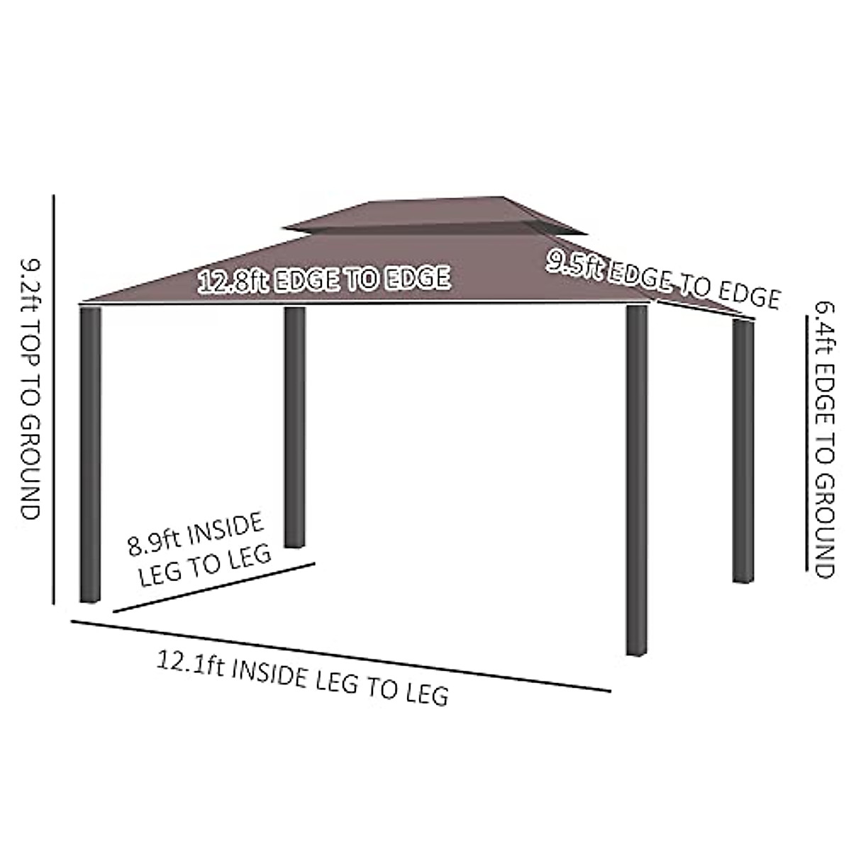Outsunny 10' x 13' Patio Gazebo, Aluminum Frame Double Roof Outdoor Gazebo Canopy Shelter with Netting & Curtains, for Garden, Lawn, Backyard and Deck, Coffee