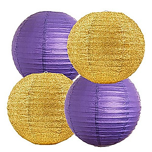 Graduation Decorations Purple Gold 2023 Furuix Purple Gold Birthday Party Decorations Glitter Gold/Purple Paper Lanterns Purple Birthday/Baby Shower/ Bridal Shower/Wedding Decorations/Lsu Decorations
