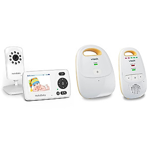 HelloBaby Smart HB30 Monitor, No WiFi, No Apps, Up to 1000ft Range, Voice Activation System, 2.4” TFT Display & VTech DM111 Upgraded Audio Baby Monitor. 1 Parent Unit with Rechargeable Battery