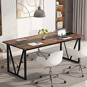 Tribesigns 6FT Conference Table, 70.8W x 31.5D inch Meeting Seminar Table for Office Conference Room, Modern Rectangular Training Table Boardroom Desk with Metal Frame (Rusitc Brown)