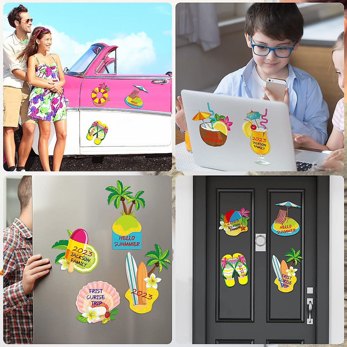 Buryeah 16 Pcs Large Summer Magnets Tropical Beach Car Magnets Set 10 Beach Magnetic Refrigerator Decoration Cruise Door Magnets Tropical Palm Tree Magnetic with 6 Paint Pens