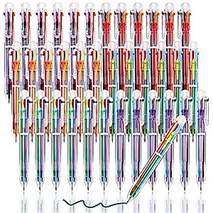 JPSOR 36 Pack Fun Pens for Kids, Multicolor Ballpoint Pen 6-in-1, Party Favors Transparent Barrel Ballpoint Pen 6-Color 0.5mm for Office School Supplies Students Children Gift