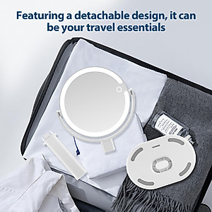 MIYADIVA Rechargeable 20X Magnifying Mirror with Light, Lighted Makeup Mirror with 20X/1X Magnification, 3 Colors Light and Adjustable Brightness, Double Sided Vanity Mirror with Light for Bedroom