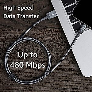 Amazon Basics Nylon USB-A to Lightning Cable Cord, MFi Certified Charger for Apple iPhone 14 13 12 11 X Xs Pro, Pro Max, Plus, iPad, Dark Gray, 3-Ft